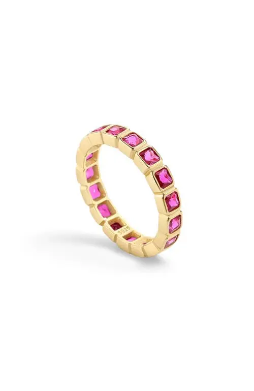 MINT & LILY Emerald Cut Birthstone Eternity Ring In 18k Gold-plated Sterling Silver - July Ruby