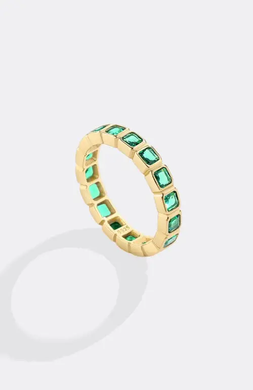 MINT & LILY Emerald Cut Birthstone Eternity Ring In 18k Gold-plated Sterling Silver - May Emerald