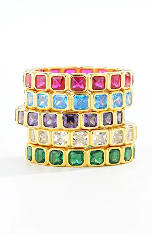 MINT & LILY Emerald Cut Birthstone Eternity Ring In 18k Gold-plated Sterling Silver - May Emerald