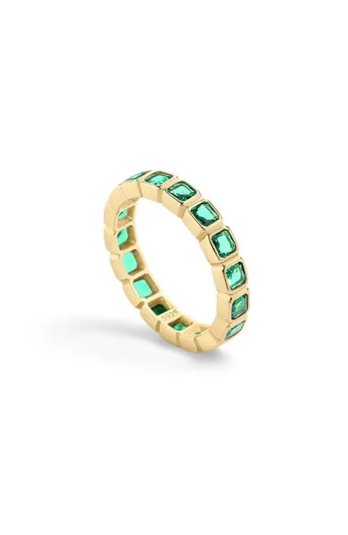 MINT & LILY Emerald Cut Birthstone Eternity Ring In 18k Gold-plated Sterling Silver - May Emerald