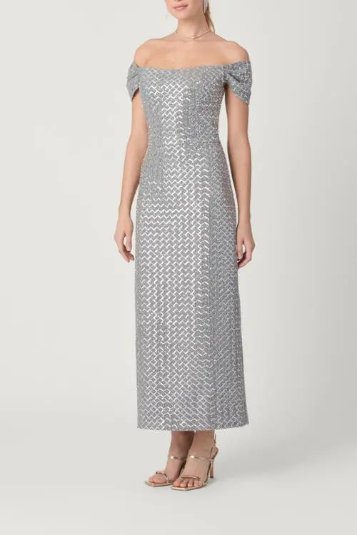 Shoshanna Sequin Embellished Wool Samantha Dress - Grey/silver