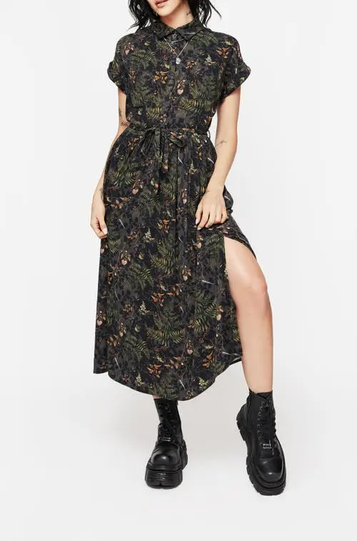 DISTURBIA Wither Fern Print Midi Shirt Dress