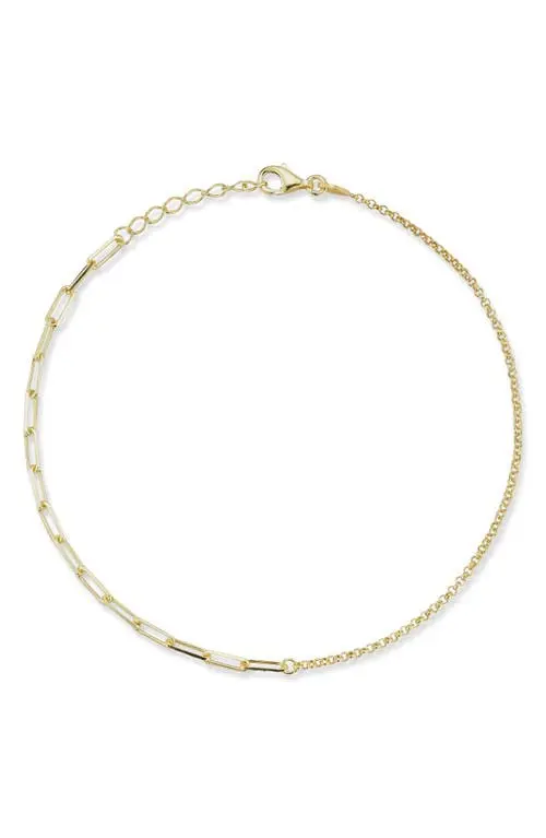 GLAZE JEWELRY Sterling Silver Mixed Chain Anklet With 14k Plate - Gold