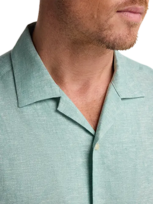 PAUL FREDRICK Slim Fit Linen Blend Solid Casual Shirt - Light Aqua