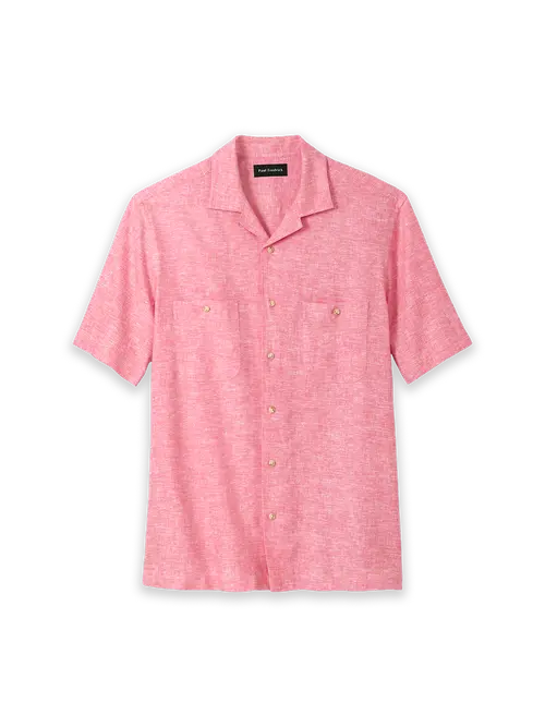 PAUL FREDRICK Slim Fit Linen Blend Solid Casual Shirt - Light Red