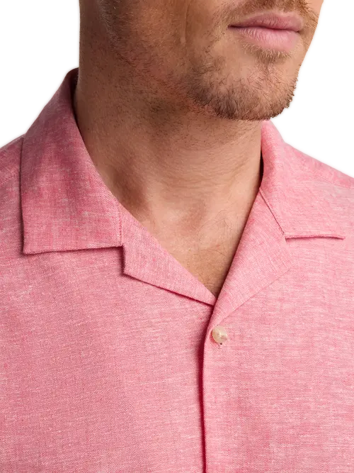 PAUL FREDRICK Slim Fit Linen Blend Solid Casual Shirt - Light Red