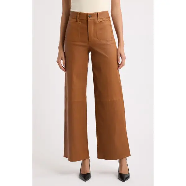 FRAME The Slim Palazzo Leather Pants - Camel