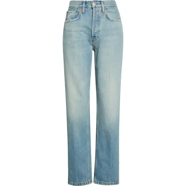 RE/DONE Pipe Distressed High Waist Jeans - Worn Blue