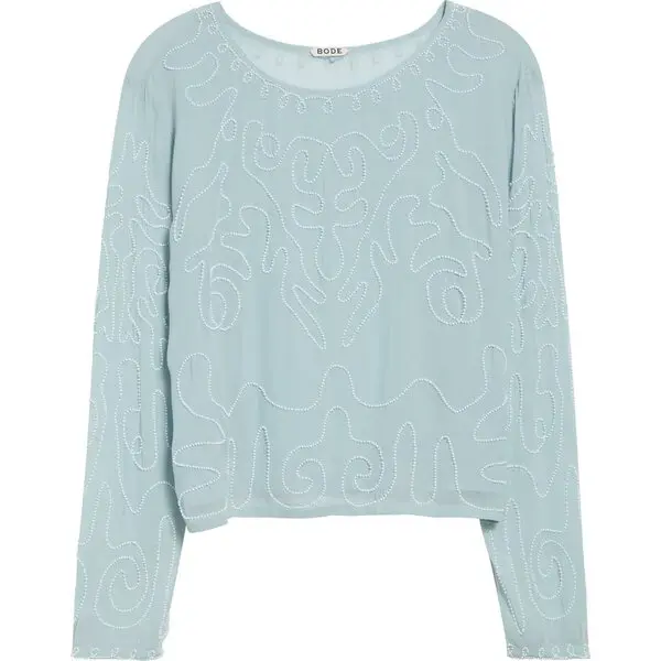 BODE Cirrus Beaded Silk Georgette Top - Blue