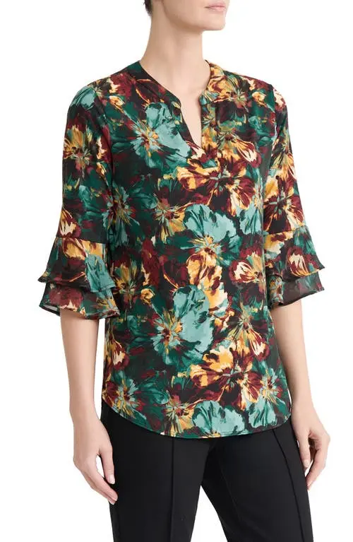 KASPER Tiered Bell Sleeve Tunic