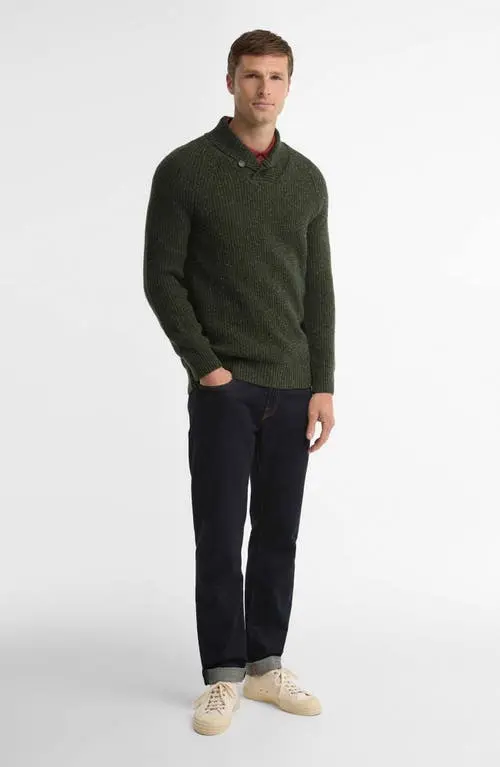 Barbour Essential Fleck Shawl Collar Sweater - Olive