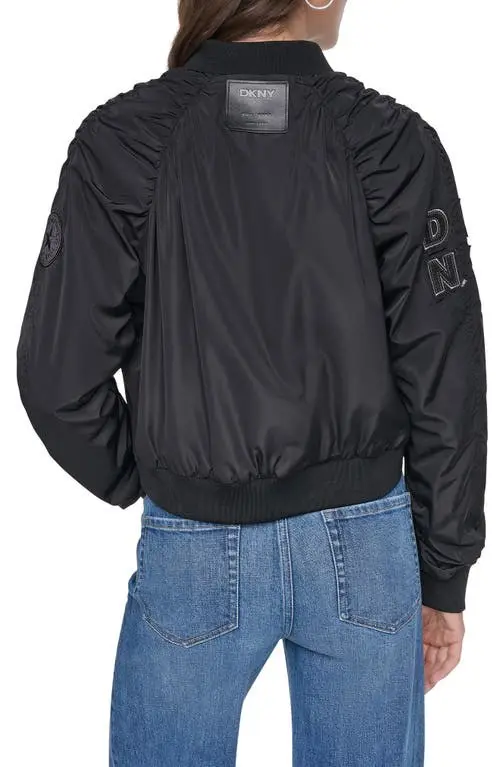 Dkny Ruched Pins & Patches Bomber Jacket - Black