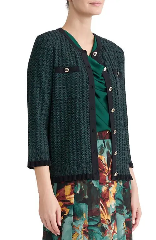 KASPER Two-tone Stitch Cardigan