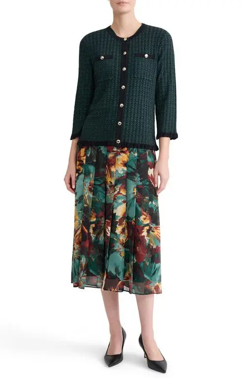 KASPER Two-tone Stitch Cardigan