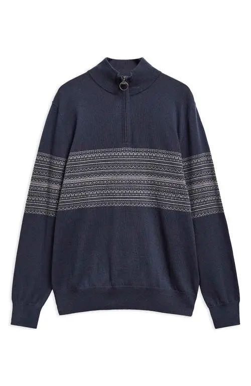 Barbour Millwood Fair Isle Half Zip Sweater - Navy