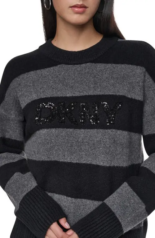 Dkny Sequin Logo Stripe Sweater