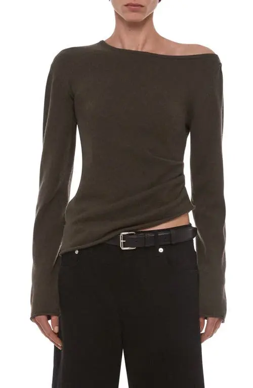 Helmut Lang Draped Asymmetric One-shoulder Wool Sweater - Gourd