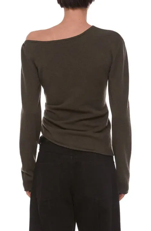 Helmut Lang Draped Asymmetric One-shoulder Wool Sweater - Gourd