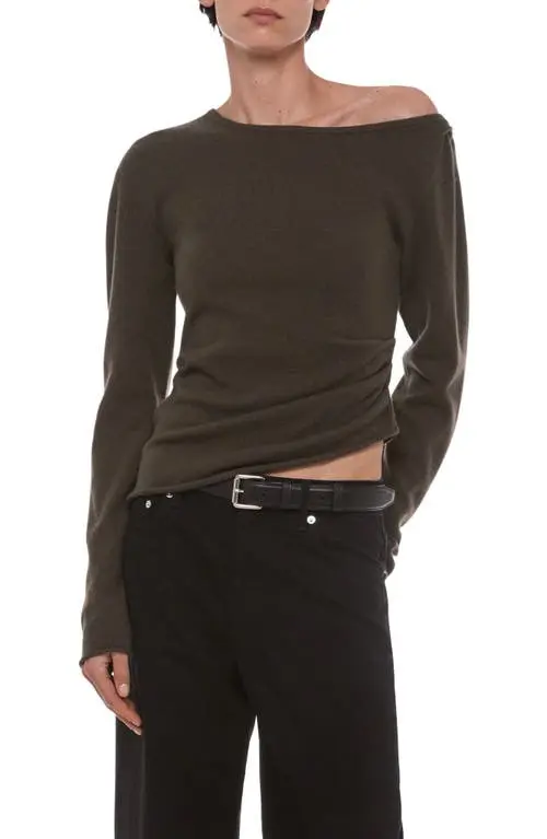 Helmut Lang Draped Asymmetric One-shoulder Wool Sweater - Gourd