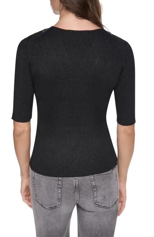 Dkny Crystal Embellished Metallic Sweater - Black