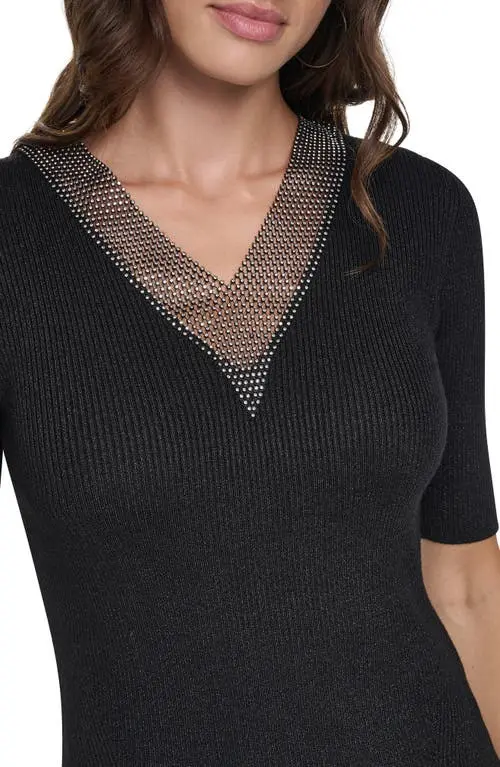 Dkny Crystal Embellished Metallic Sweater - Black