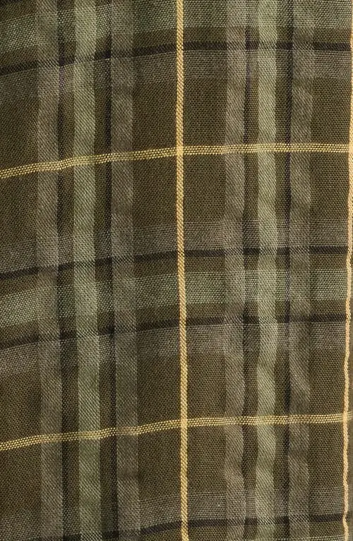 CORRIDOR Crinkle Plaid Cotton Blend Button-up Shirt - Olv