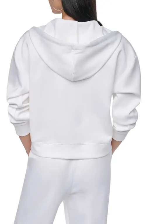 Dkny Crystal Logo Appliqué Zip-up Hoodie - Ivory