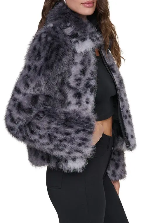 Dkny Faux Fur Animal Print Trucker Jacket