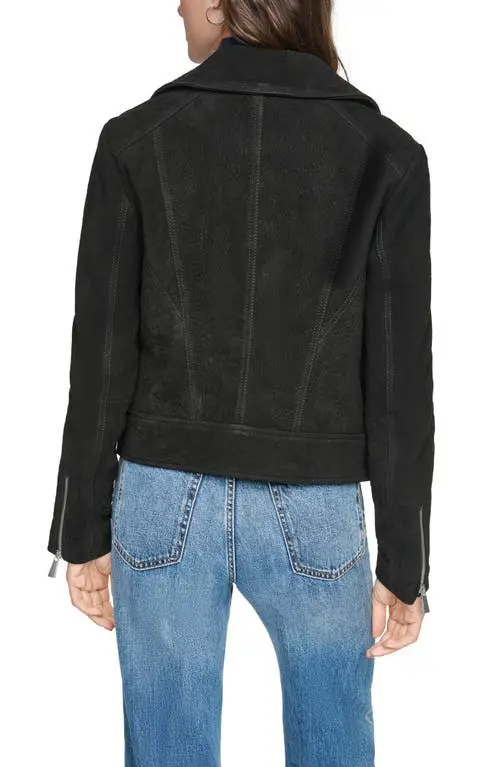 Andrew Marc Castile Nubuck Leather Moto Jacket - Black