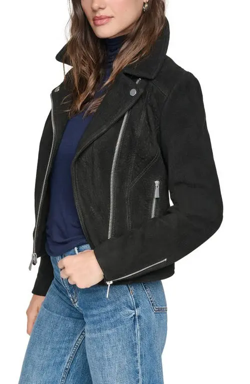 Andrew Marc Castile Nubuck Leather Moto Jacket - Black