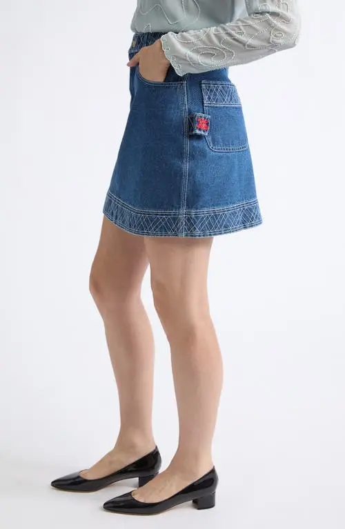 BODE Embroidered Denim Miniskirt - Indigo
