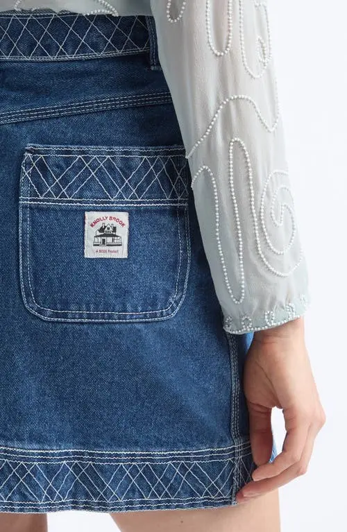BODE Embroidered Denim Miniskirt - Indigo