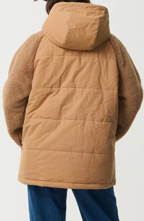 Rip Curl S-series Splice Faux Shearling Sleeve Puffer Jacket - Brown