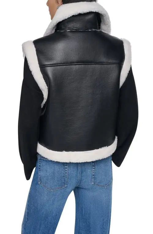 Dkny Patchwork Faux Fur Long Vest - Black/ivy