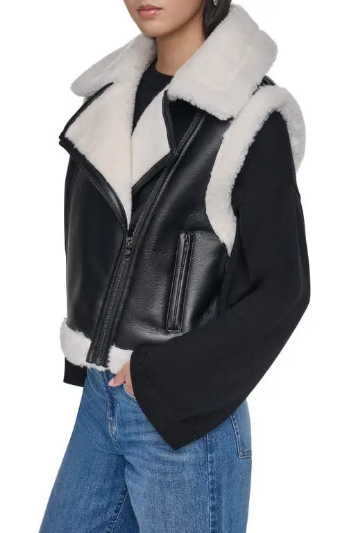 Dkny Patchwork Faux Fur Long Vest - Black/ivy