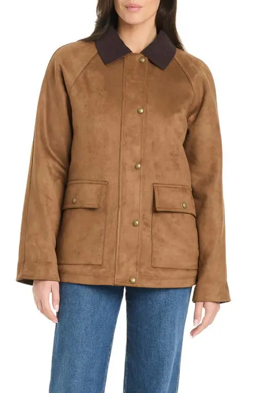 Vince Camuto Cord Collar Faux Suede Barn Jacket - Coca Mocha