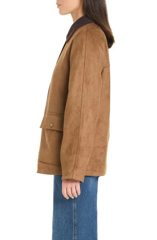 Vince Camuto Faux Suede Barn Jacket With Cord Collar
