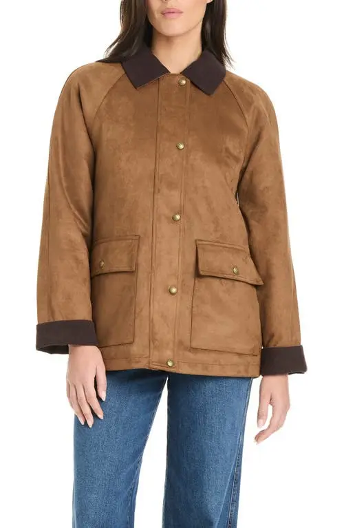 Vince Camuto Faux Suede Barn Jacket With Cord Collar