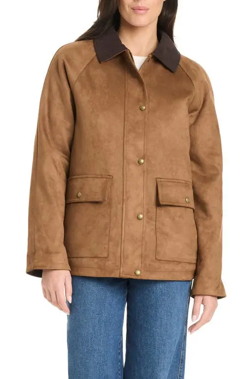 Vince Camuto Faux Suede Barn Jacket With Cord Collar