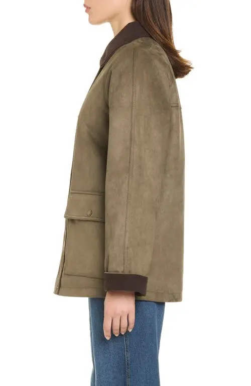 Vince Camuto Cord Collar Faux Suede Barn Jacket - Olive