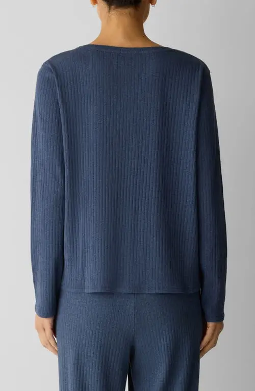 Eileen Fisher V-neck Organic Cotton Henley - Blueberry