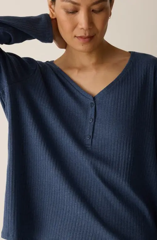 Eileen Fisher V-neck Organic Cotton Henley - Blueberry