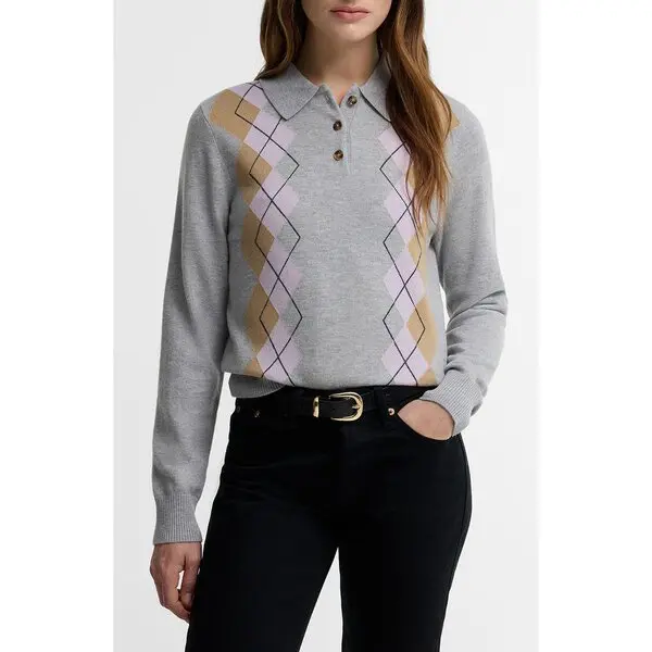Barbour Fawne Argyle Merino Wool Sweater