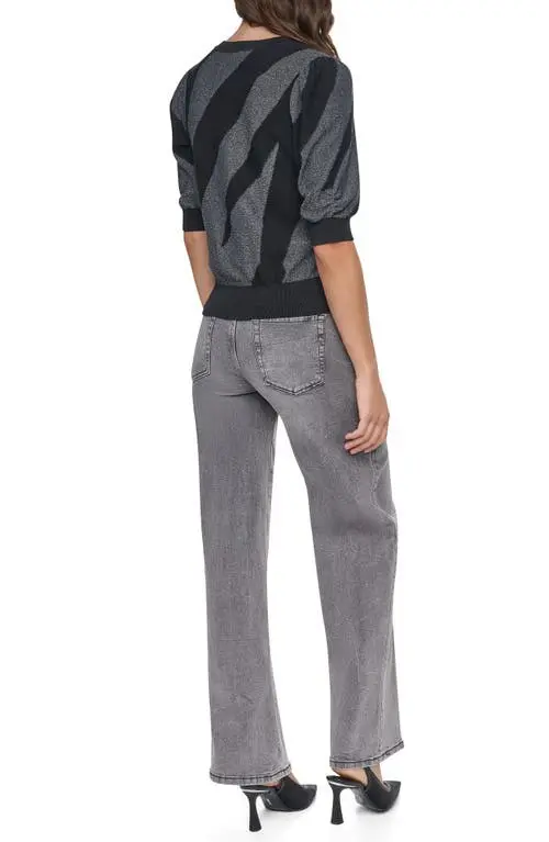 Dkny Metallic Colorblock Puff-shoulder Sweater - Blk/asphal