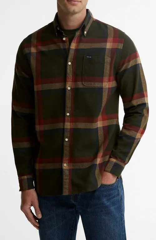 Barbour Folley Tailored Plaid Cotton Shirt - Mid Olive