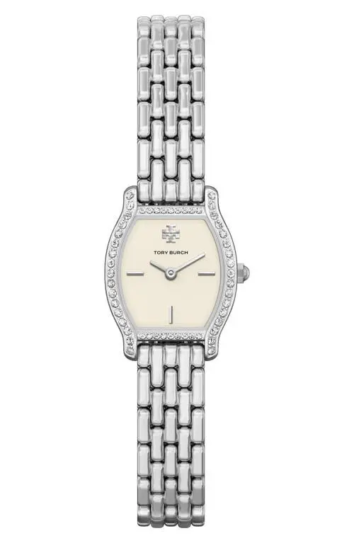 Tory Burch The Eleanor Curve Pavé Bracelet Watch - Silver Pave