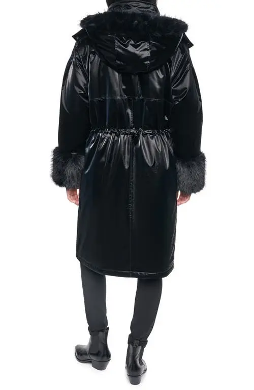 Dkny Faux Fur Cuff Nylon Velvet Puffer Coat