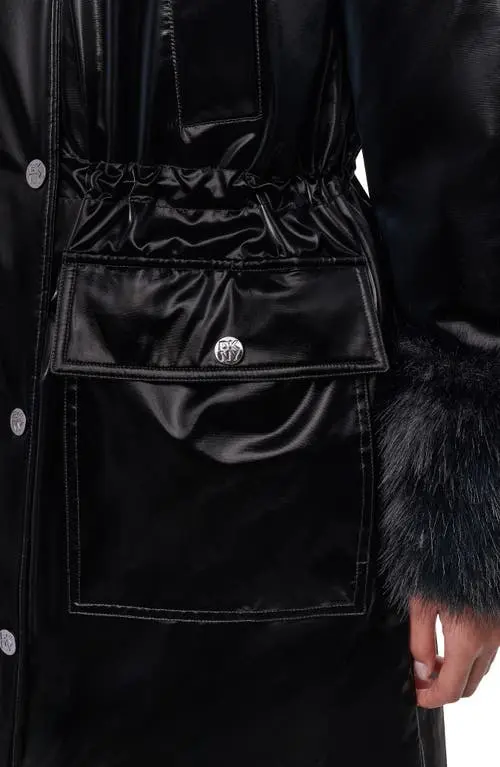Dkny Faux Fur Cuff Nylon Velvet Puffer Coat