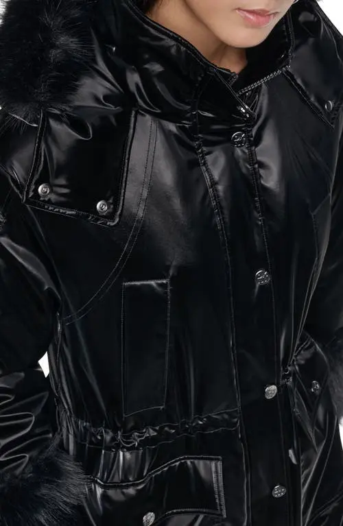 Dkny Faux Fur Trimmed Nylon Velvet Puffer Coat