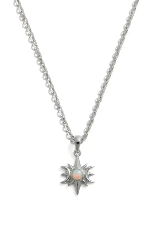 AWE INSPIRED Spellbound Opal Triple Moon Pendant Necklace - Metallic Silver